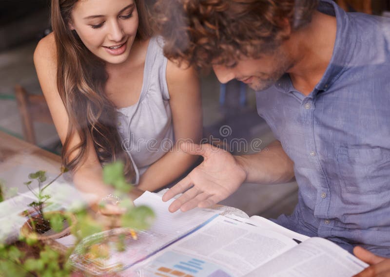 Studying, Exam and Education for Students in Coffee Shop with Textbook ...