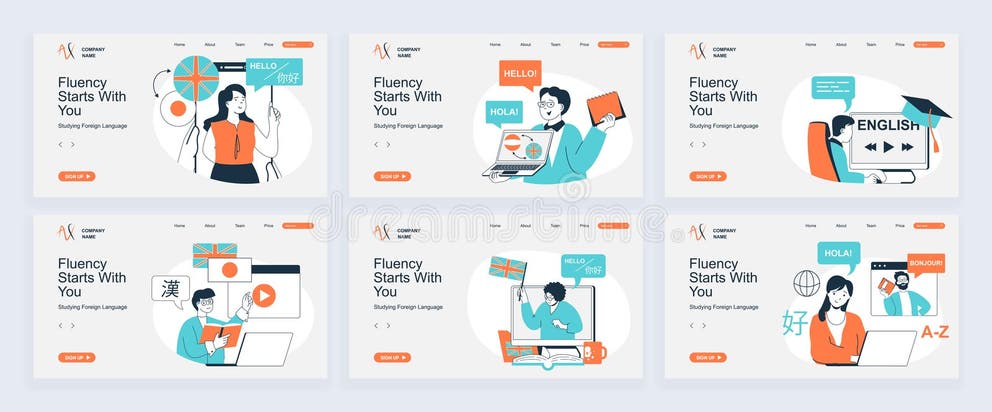 Studying Foreign Language Concept of Landing Page with Slide Templates ...