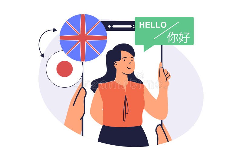 Studying Foreign Language Online Web Concept with Flat Cartoon People ...