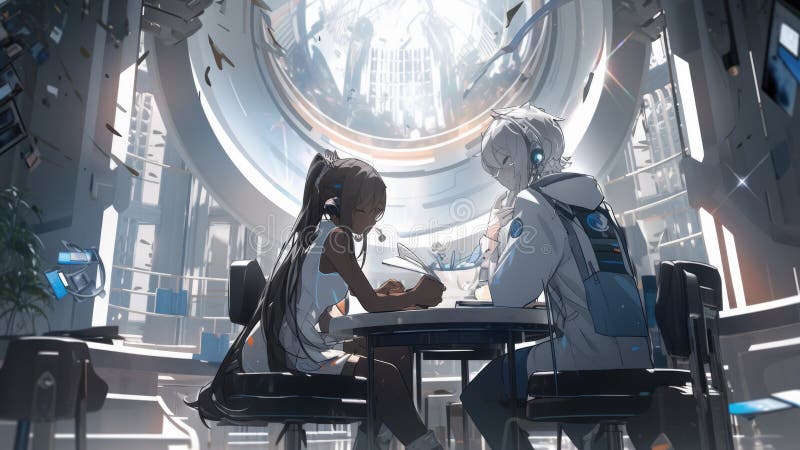 Studying in a Library - Generative AI Stock Illustration - Illustration ...