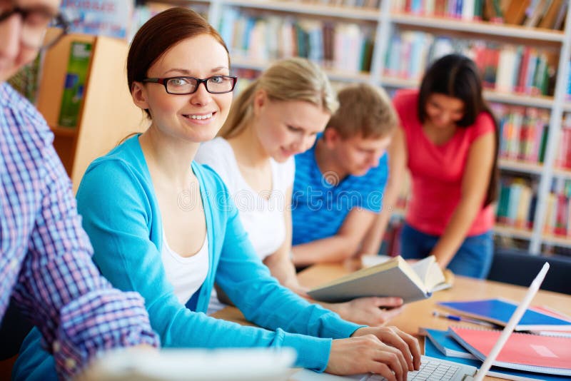 Happy Students Reading Books in Library Stock Image - Image of person ...