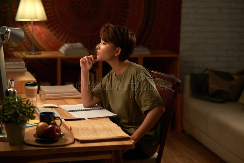 Busy doing homework stock photo. Image of night, notebook - 110046202