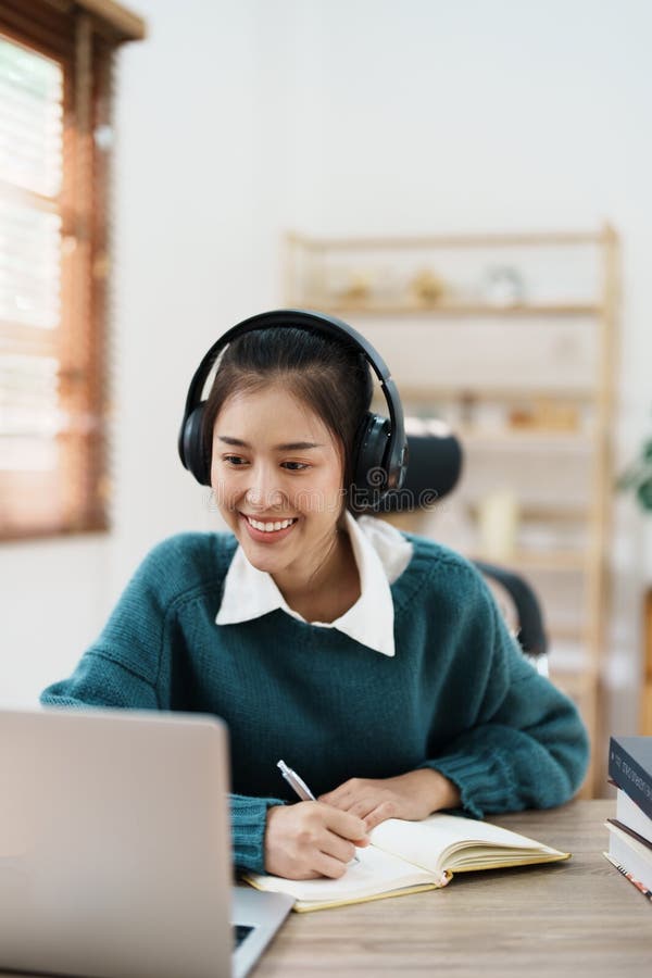 Studying Online, Beautiful Asian Female Student or Student Studying ...