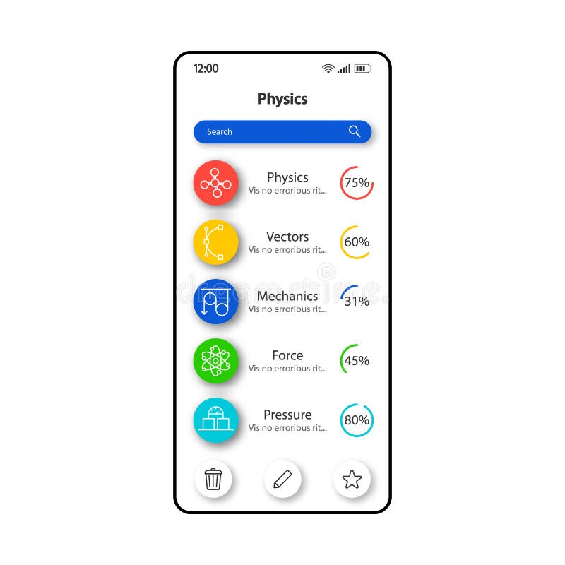 Studying Physics Smartphone Interface Vector Template. Mobile App Page ...