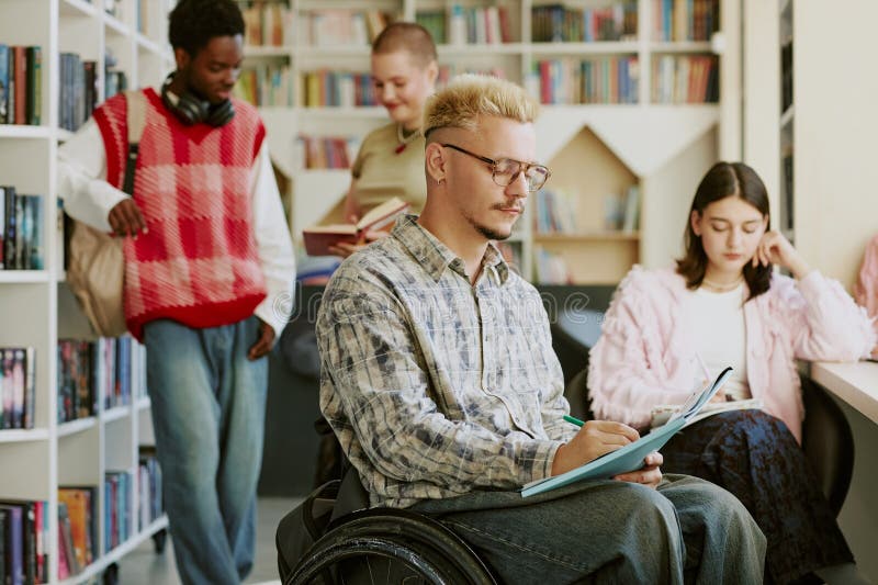 Studying Together in Library with Group of Friends Stock Image - Image ...