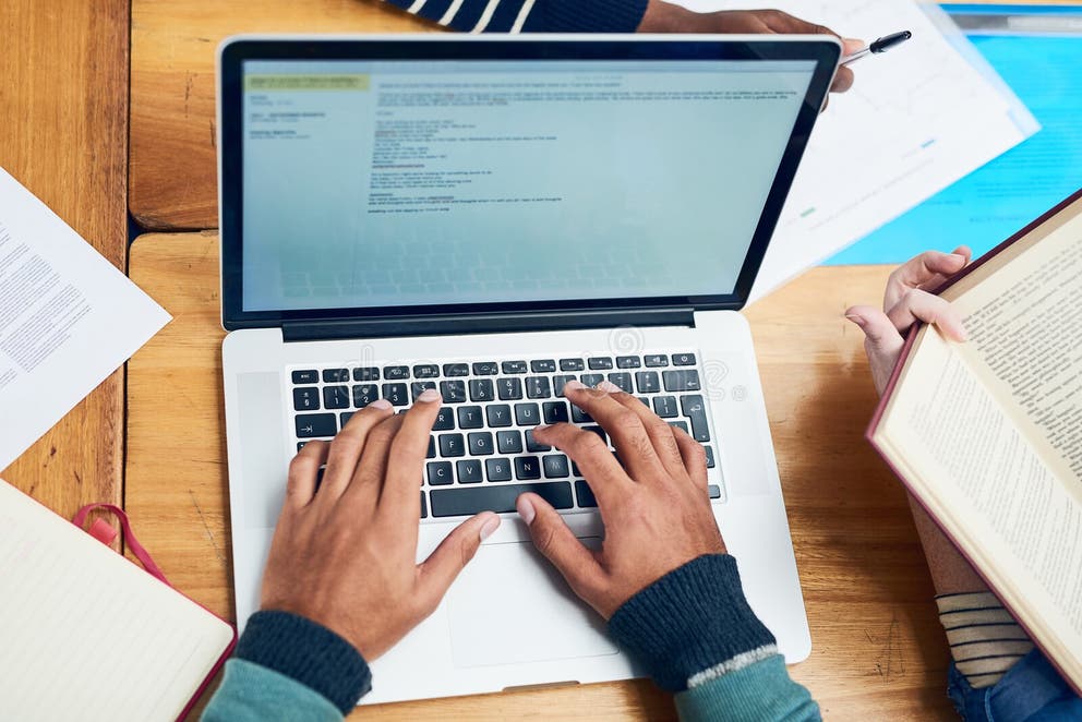 Studying, University and Hands of Student on Laptop in Library for Learning, Knowledge and Study ...