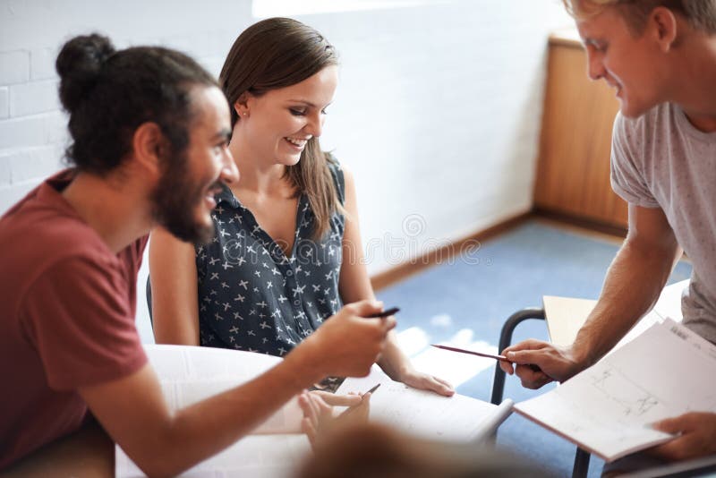 Studying, University and Students with Books, Brainstorming and ...