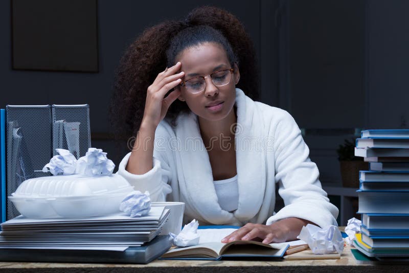 Studying very hard stock photo. Image of bathrobe, evening - 61781866