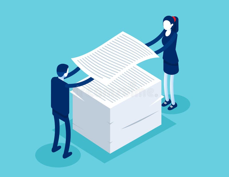 Studying Working Documentation and Teamwork. Isometric Vector Business ...