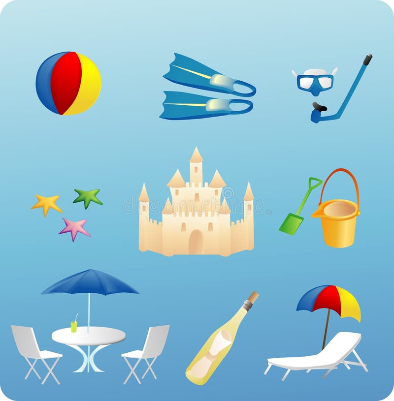 Stuff on the beach stock vector. Illustration of table - 3134617