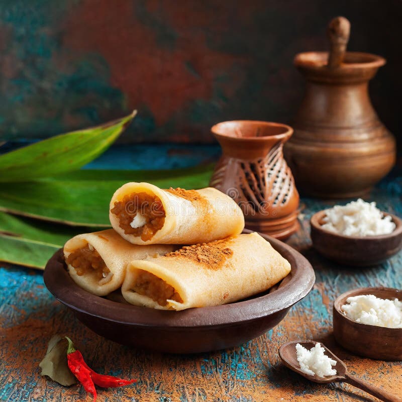 Stuff Bengali Rice Crepes on a Rustic Plate. Stock Illustration ...