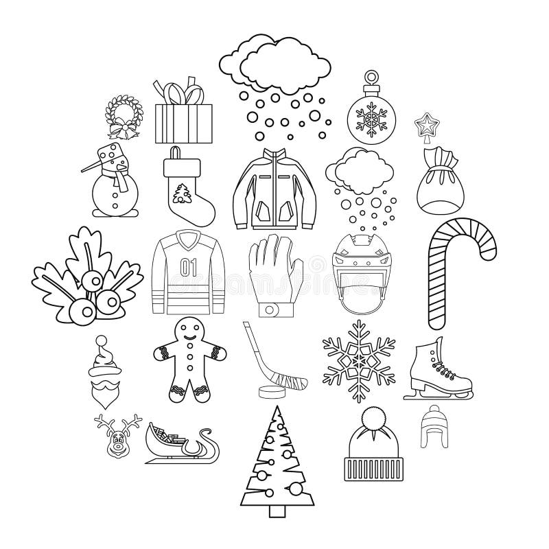 Stuff Icons Set, Outline Style Stock Vector - Illustration of cold ...
