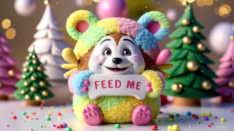 A Stuffed Animal with a Sign that Says Feed Me, AI Stock Photo - Image ...
