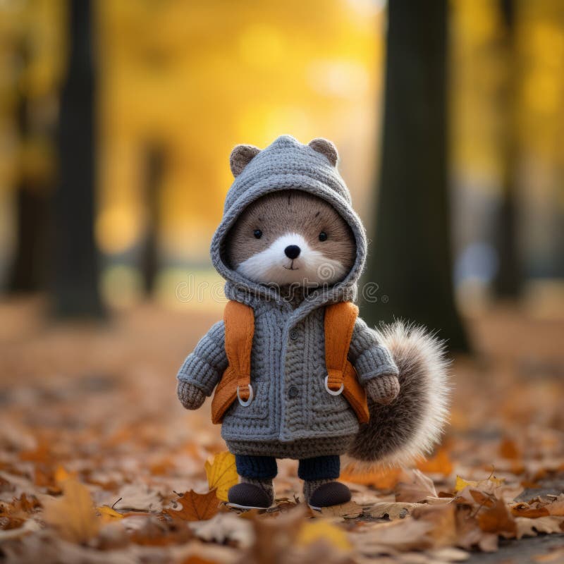 A Stuffed Animal Wearing a Hoodie and Carrying a Backpack Stock ...