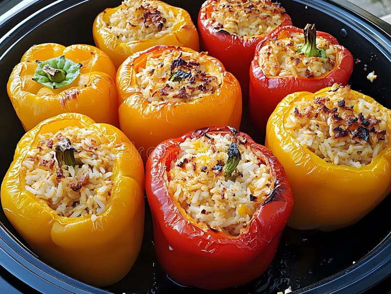 Stuffed Bell Peppers with Rice Stock Illustration - Illustration of ...