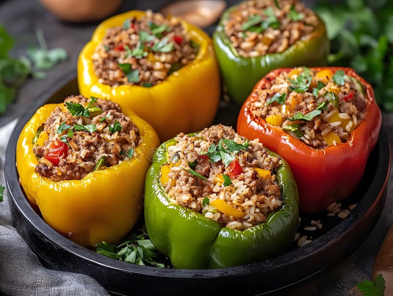 Stuffed Bell Peppers with Rice Stock Illustration - Illustration of ...