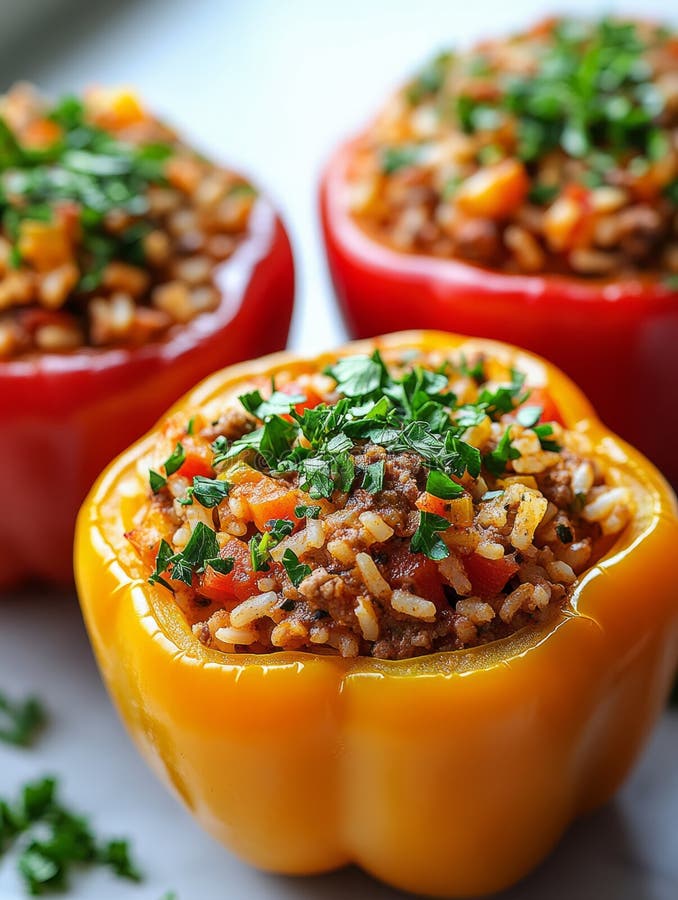 Stuffed Bell Peppers with Rice, Meat, and Herbs, Ready To Eat. Stock ...