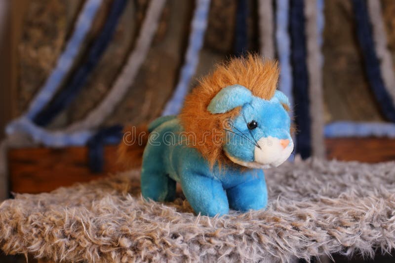 Stuffed Blue Lion with Funny Look Stock Photo - Image of brown ...