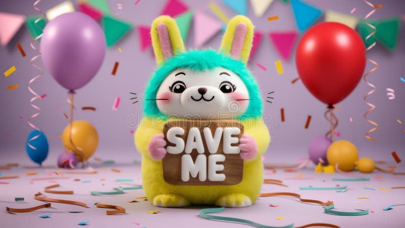 A Stuffed Bunny Holding a Sign that Says Save Me, AI Stock Image ...