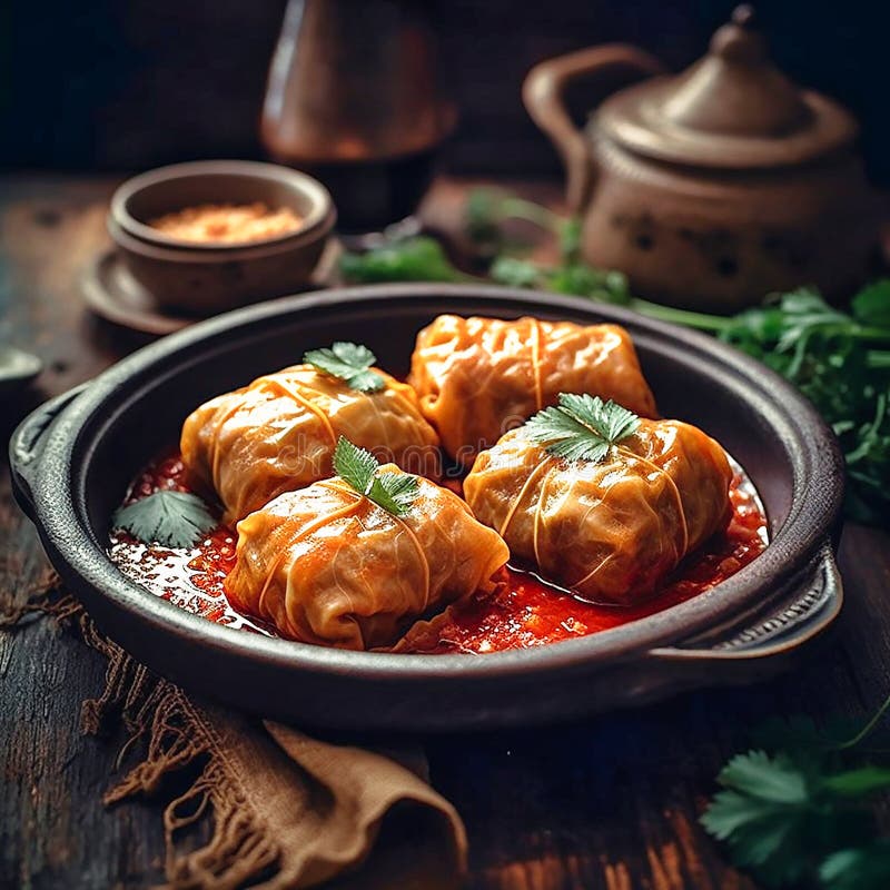 Stuffed Cabbage with Rice on a Rustic Table. AI Generativ Stock Image ...