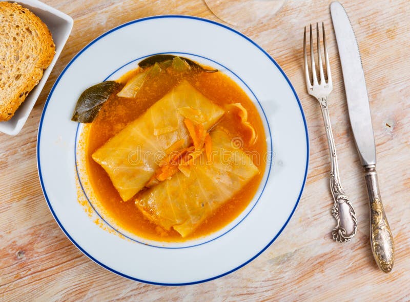 Stuffed Cabbage Rolls with Filling on Plate Stock Photo - Image of ...