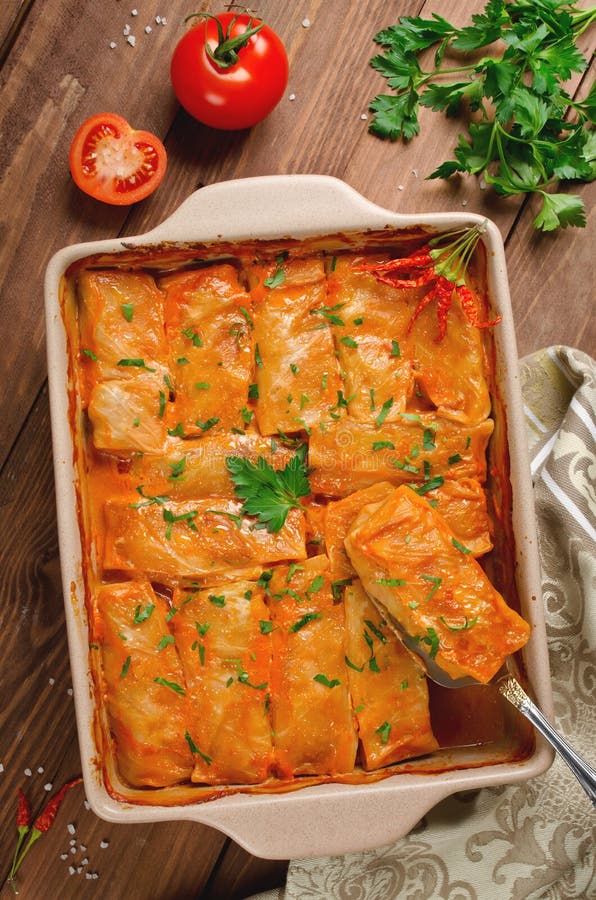 Stuffed Cabbage Rolls with Rice and Meat Stock Image - Image of minced ...