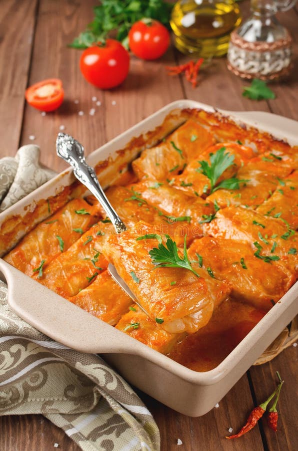 Stuffed Cabbage Rolls with Rice and Meat Stock Image - Image of parsley ...