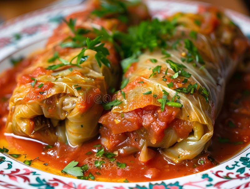 Stuffed Cabbage Rolls Cabbage Rolls with Tomato Sauce Stock ...