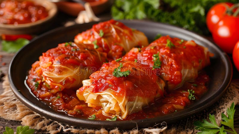 Stuffed Cabbage Rolls Cabbage Rolls with Tomato Sauce Stock ...
