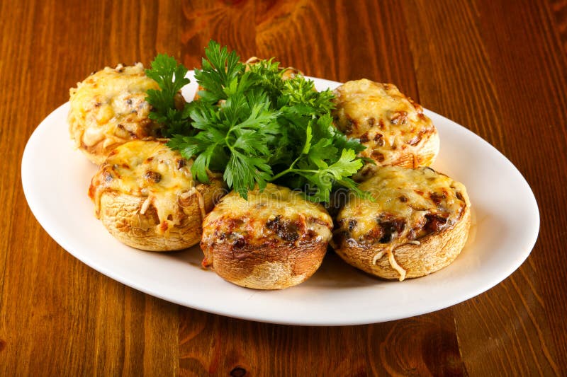 Stuffed Champignon with Cheese Stock Image - Image of garlic, cheese ...