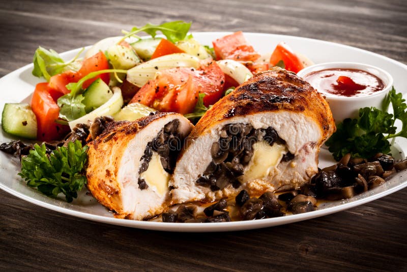 Stuffed Chicken Fillets and Vegetables Stock Image - Image of dining ...