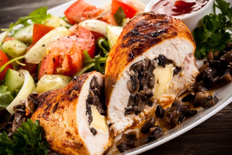 Stuffed Chicken Fillets and Vegetables Stock Image - Image of dining ...