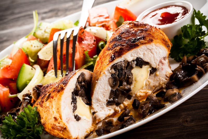 Stuffed Chicken Fillets and Vegetables Stock Photo - Image of bean ...