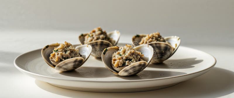 Stuffed Clams - Plated Meal with Three Clams Served on White Plate ...
