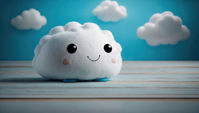 A Stuffed Cloud Sitting on Top of a Wooden Floor in Front of a Blue Sky ...