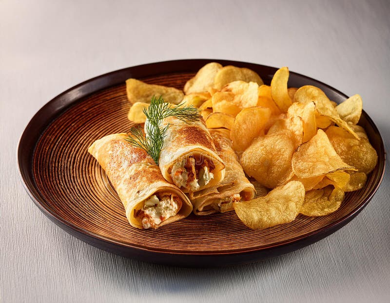 Stuffed Crepes with Potato Chips Stock Illustration - Illustration of ...