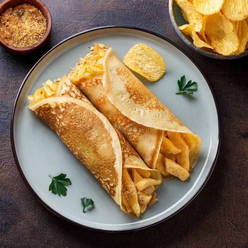 Stuffed Crepes with Potato Chips Stock Illustration - Illustration of ...