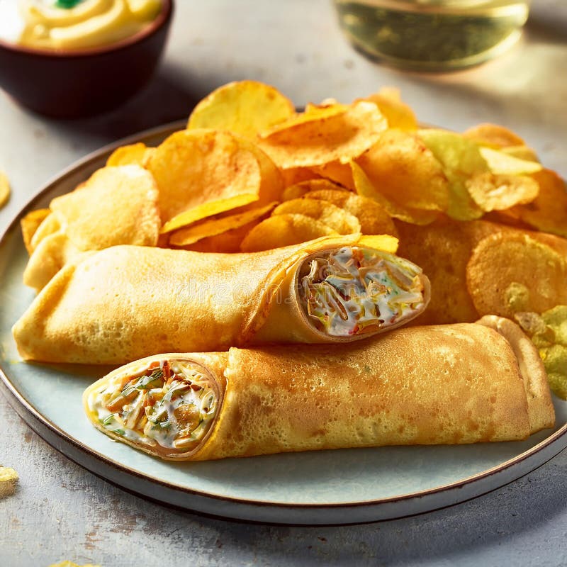 Stuffed Crepes with Potato Chips Stock Illustration - Illustration of ...