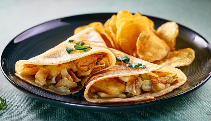 Stuffed Crepes with Potato Chips Stock Illustration - Illustration of ...