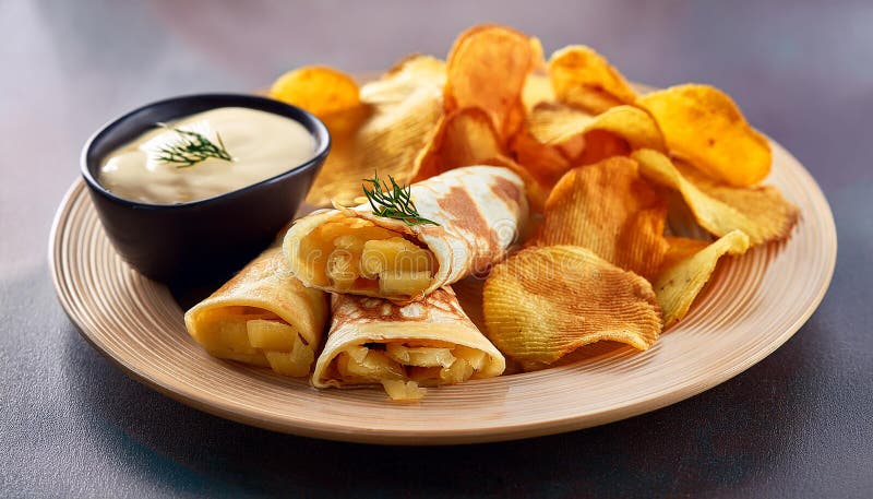 Stuffed Crepes with Potato Chips Stock Illustration - Illustration of ...