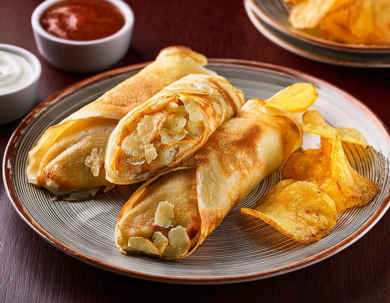 Stuffed Crepes with Potato Chips Stock Illustration - Illustration of ...