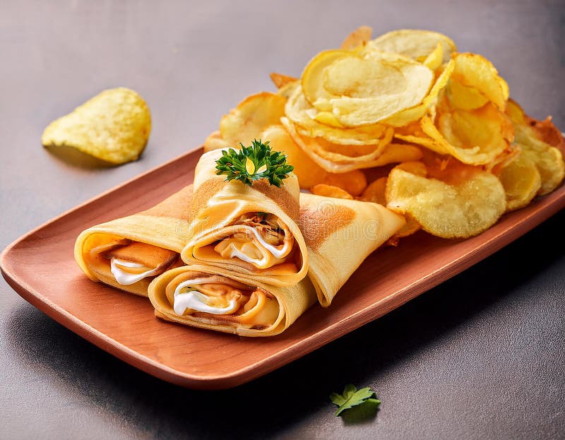 Stuffed Crepes with Potato Chips Stock Illustration - Illustration of ...