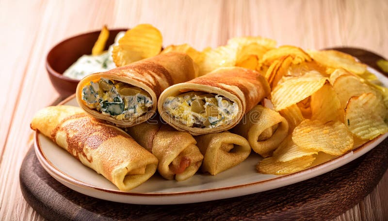 Stuffed Crepes with Potato Chips Stock Illustration - Illustration of ...