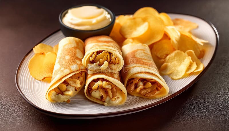 Stuffed Crepes with Potato Chips Stock Illustration - Illustration of ...