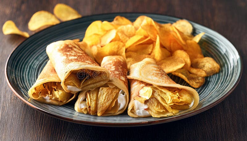 Stuffed Crepes with Potato Chips Stock Illustration - Illustration of ...