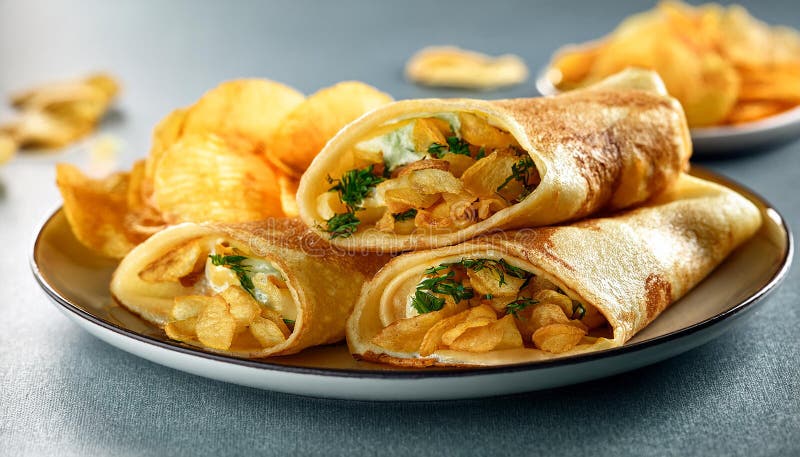 Stuffed Crepes with Potato Chips Stock Illustration - Illustration of ...