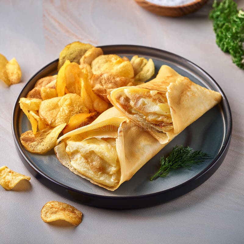 Stuffed Crepes with Potato Chips Stock Illustration - Illustration of ...
