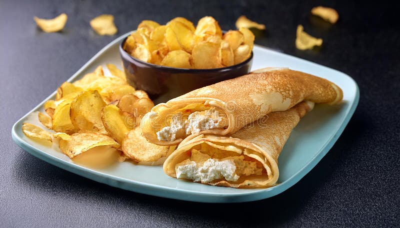 Stuffed Crepes with Potato Chips Stock Illustration - Illustration of ...