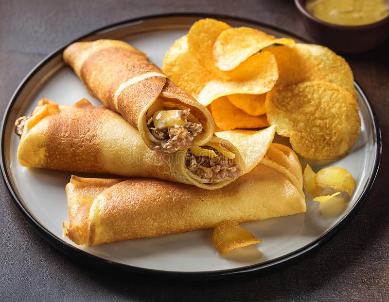 Stuffed Crepes with Potato Chips Stock Illustration - Illustration of ...