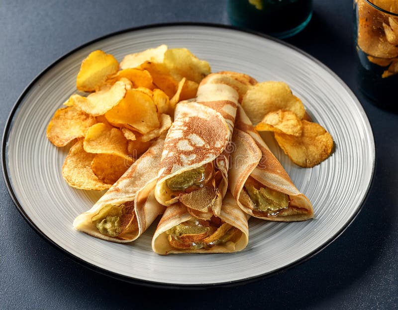 Stuffed Crepes with Potato Chips Stock Illustration - Illustration of ...